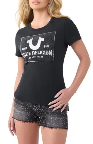 True Religion Embellished Logo Crewneck T-shirt - Jet Black