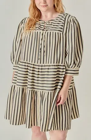 English Factory Striped Tiered Minidress