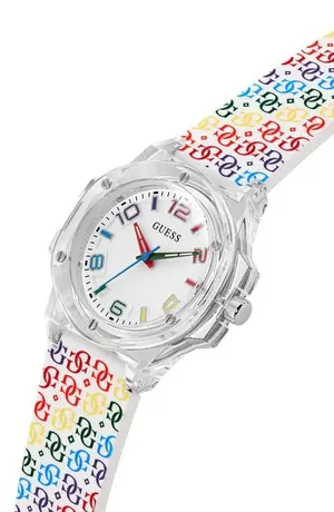 Guess Worn With Pride Rainbow Clear Silicone Strap Watch
