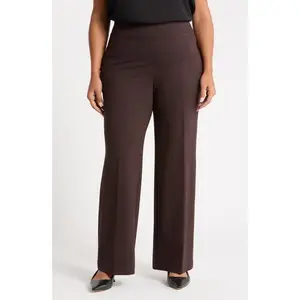 Anne Klein High Waist Wide Leg Pull-on Pants - Deep Mahogany