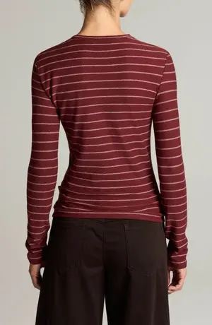 Vince Striped Long Sleeve Cotton Crewneck Top