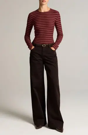 Vince Striped Long Sleeve Cotton Crewneck Top