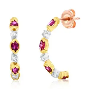 SOUZANA BY SUZY LEVIAN 14k Two-tone Gold Ruby & Diamond Huggie Hoop Earrings - Red