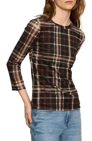 Sanctuary Printed Mesh Top - Cinder Pla