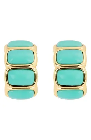 ATHRA LUXE Turquoise Bezel Huggie Hoop Earrings - Gold