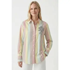 EXQUISE Long Sleeve Embroidered Shirt - Multi Color