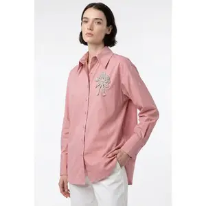 EXQUISE Fauve Long Sleeve Embroidered Cuffed Shirt