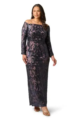 Adrianna Papell Off The Shoulder Sequin Gown