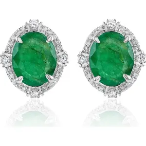 SOUZANA BY SUZY LEVIAN 14k White Gold 4.48cttw Oval-cut Emerald And 0.30cttw Diamond Earrings - Green