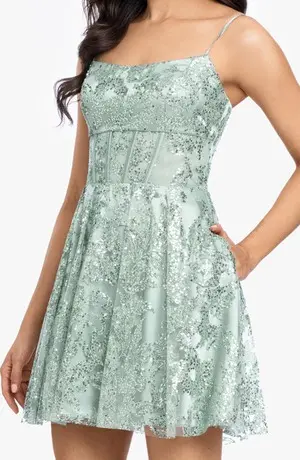 BLONDIE NITES Glitter Lace Back Sleeveless Minidress