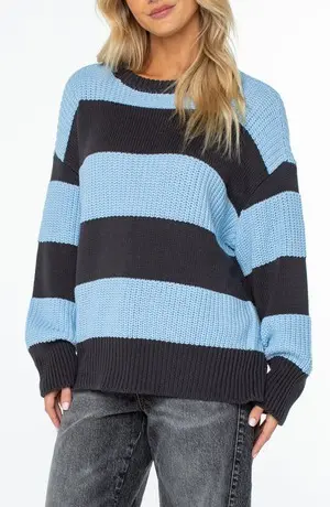 Roxy West Side Stripe Oversized Cotton Sweater - Cerulean