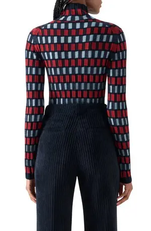 Akris Intarsia Check Wool Turtlneck Sweater