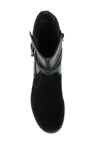 DAVID TATE Spenser Bootie With Croc Embossed Paneling And Buckled Straps - Black Leather