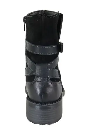 DAVID TATE Spenser Bootie With Croc Embossed Paneling And Buckled Straps - Black Leather