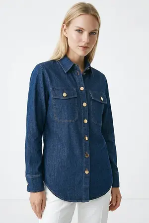EXQUISE Duwayne Long Sleeve Snap Button Denim Shirt