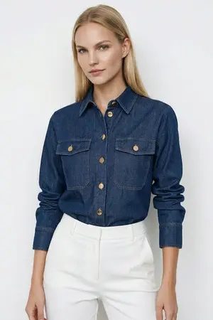 EXQUISE Duwayne Long Sleeve Snap Button Denim Shirt