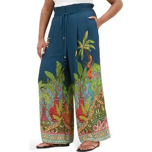 City Chic Print Pleated Wide Leg Pants