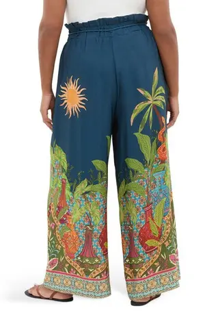 City Chic Print Pleated Wide Leg Pants