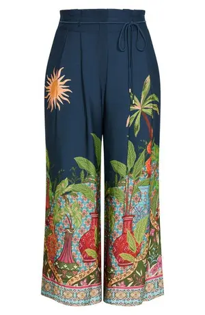 City Chic Print Pleated Wide Leg Pants