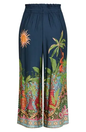 City Chic Print Pleated Wide Leg Pants