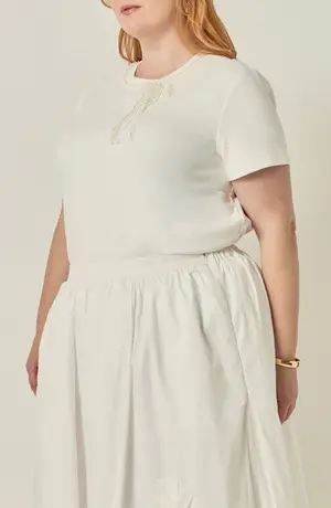 English Factory Pearly Bead Lace Bow Top