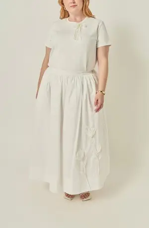 English Factory Pearly Bead Lace Bow Top