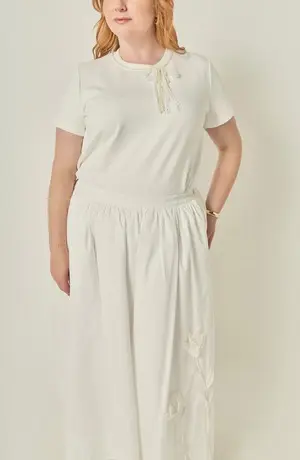 English Factory Pearly Bead Lace Bow Knit Top