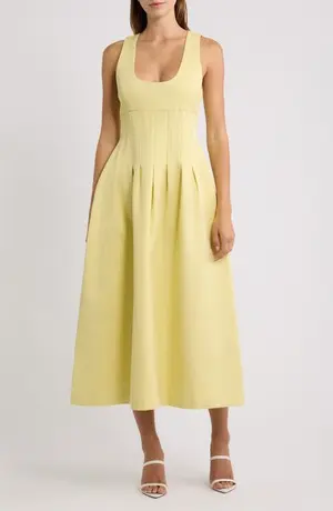 Oddmuse Cinched Midi Dress - Lemon