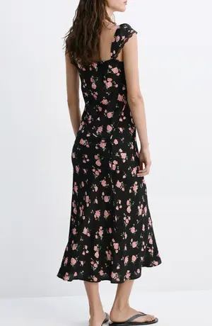 Mango Floral Lace Trim Midi Dress
