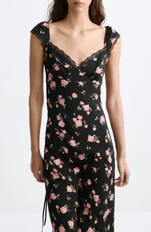 Mango Floral Lace Trim Midi Dress