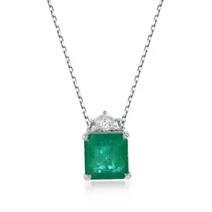 SOUZANA BY SUZY LEVIAN 14k Gold 2.82cttw Princess-cut Emerald & 0.23ct Trapezoid-cut White Diamond Pendant Necklace - Green