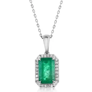SOUZANA BY SUZY LEVIAN 14k White Gold 2.46cttw Emerald-cut Emerald And 0.16cttw Diamond Pendant Necklace - Green