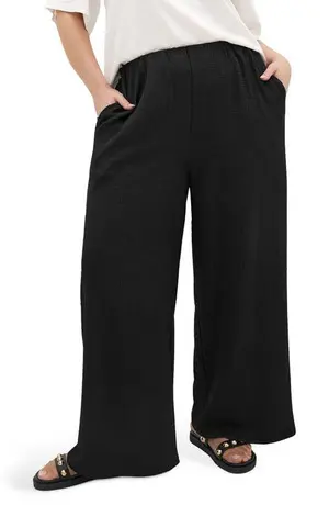 City Chic Brianna Smocked Wide Leg Pants - Black