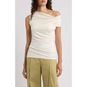 BOSS Asymmetrical Ruched Jersey Top - Soft Cream