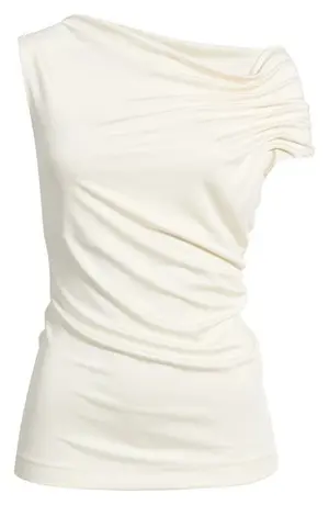 BOSS Asymmetrical Ruched Jersey Top - Soft Cream