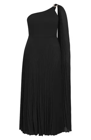 City Chic Eloura One-shoulder Pleated Maxi Dress - Black