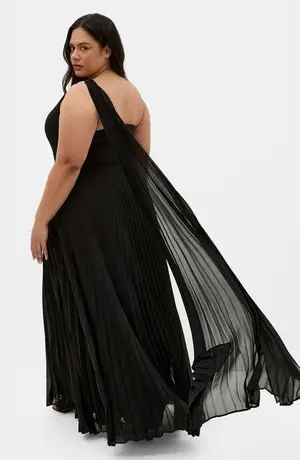 City Chic Eloura One-shoulder Pleated Maxi Dress - Black