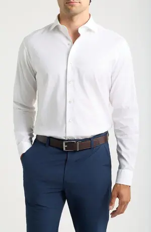 Johnnie-o Stretch Twill Solid Long Sleeve Button Up Shirt - White