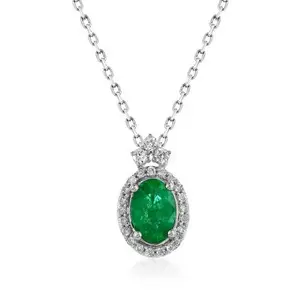 SOUZANA BY SUZY LEVIAN 14k White Gold Oval Emerald And Diamond Halo Pendant Necklace - Green