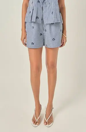 English Factory Embroidered Gingham Shorts
