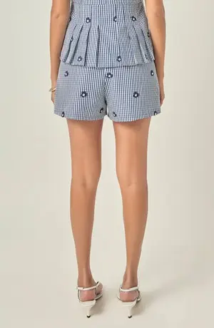 English Factory Embroidered Gingham Shorts