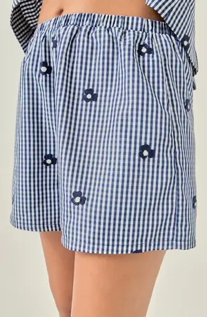 English Factory Embroidered Gingham Shorts