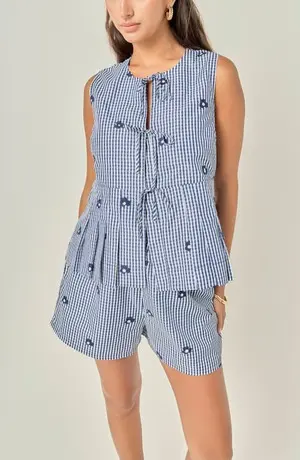English Factory Embroidered Gingham Shorts