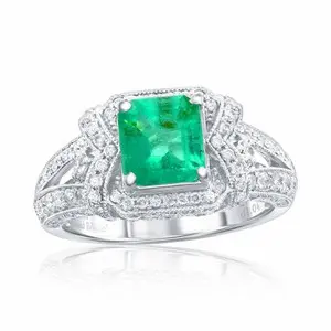 SOUZANA BY SUZY LEVIAN 14k White Gold Emerald And Diamond Ring - Green