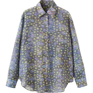 Mango Semi-sheer Printed Shirt - Black