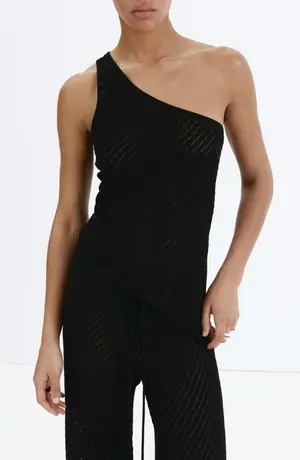 Mango Asymmetrical Open Knit One-shoulder Top - Black