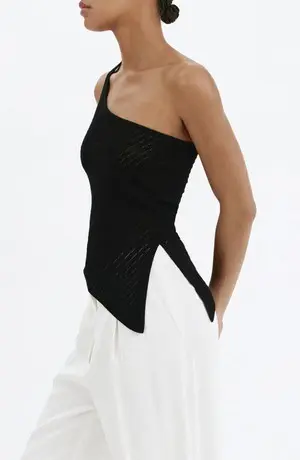 Mango Asymmetrical Open Knit One-shoulder Top