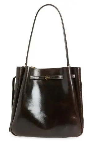 Tory Burch Romy Distressed Leather Bucket Bag - Dark Brown