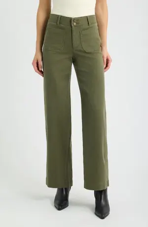 Wit & Wisdom Emma Patch Pocket High Waist Wide Leg Pants - Forest Moss