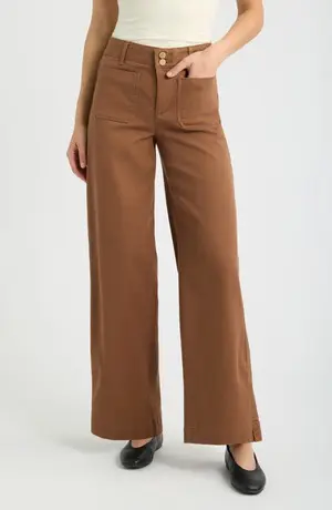 Wit & Wisdom Emma Patch Pocket High Waist Wide Leg Pants - Raw Umber